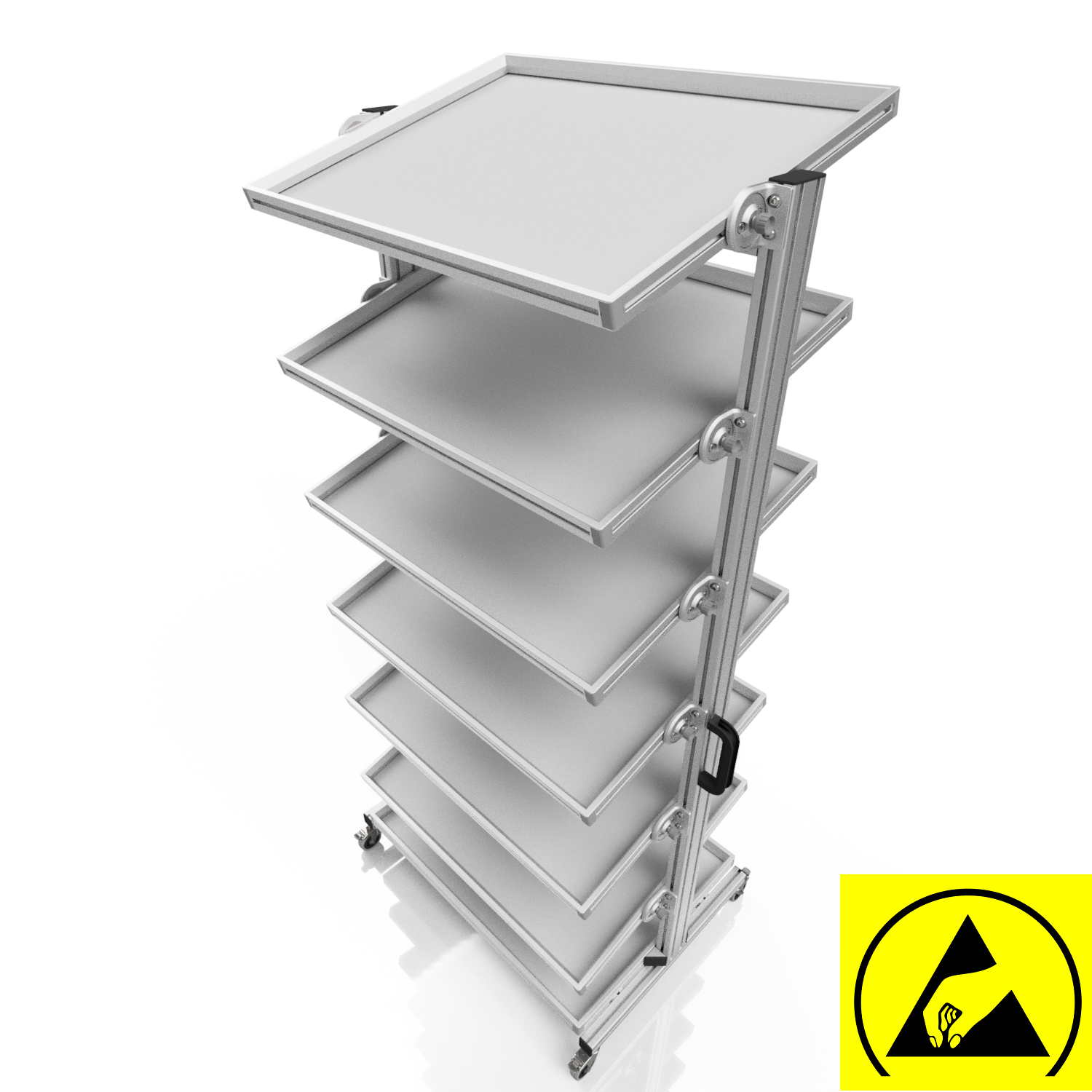 ESD system trolley for Euro containers 80 x 60 H 200 cm tiltable | 6 x tiltable shelf, 1 x rigid ...